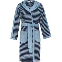 Kinderbademantel Esprit "Little Stripped Hoody" Gr. 110, blau (sky blau), L:72cm in Gr. 110/116, Rundstrickware, Hausmäntel, mit Zipfelmütze