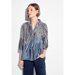 Longbluse Cecil, Damen, Gr. M (40), blau (universal blau), Web, 100% Baumwolle, gestreift, casual, gerade hüftlang, V-Ausschnitt, 3/4-Ärmel Bündchen, Blusen, mit 3/4 Ärmeln