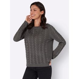 Rundhalspullover Classic Basics "Rundhals-Pullover", Damen, Gr. 38, grau, 100% Polyacryl, unifarben, Langarm, Pullover