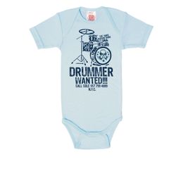 Body logoshirt, Baby, Gr. 50/56, EURO-Größen, blau, 100% Baumwolle, bedruckt, casual, normal, Rundhals, Kurzarm, Bodies, mit Drummer Wanted-Frontdruck