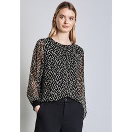 Chiffonbluse Street One, Damen, Gr. 34, schwarz, Stoff, Obermaterial: 100% Polyester; Futter: 100% Modal, bedruckt, casual, gerade normal, Rundhals, Langarm Bündchen, Blusen, mit Elastiksaum