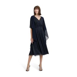 Multifunktionstuch Vera Mont "Vera Mont Chiffonstola mit Volant", Damen, Gr. M, blau (night sky), Chiffon, Polyester, festlich, Modetücher Stola, Nahtführung