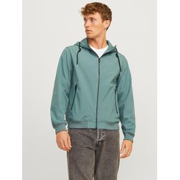 Jack & Jones Softshelljacke JACK & JONES "JJEBASIC SOFTSHELL HOOD NOOS", Herren, Gr. M, blau (goblin blau), Web, Obermaterial: 100% Polyester, unifarben, modisch, regular fit, hoch geschlossener Ausschnitt, Langarm Bündchen, Jacken