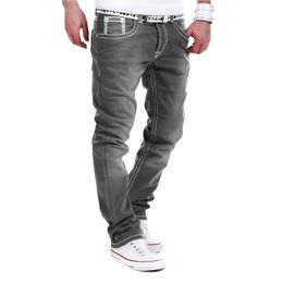 Bequeme Jeans behype "Stitch", Herren, Gr. 31, Länge 32, grau, 98% Baumwolle, 2% Elasthan, Jeans, mit dicken Kontrastnähten