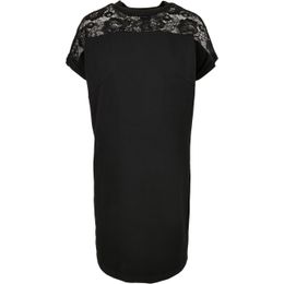 Shirtkleid Urban Classics "Urban Classics Damen Ladies Lace Tee Dress", Damen, Gr. M, US-Größen, schwarz, 95% Baumwolle, 5% Elasthan, unifarben, klassisch, loose fit, Rundhals, Kurzarm, Kleider