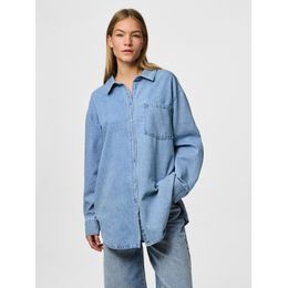 Jeansbluse Pieces "PCMAISIE LS DENIM SHIRT NOOS BC", Damen, Gr. XL (42), blau (light blau denim), Denim/Jeans, Obermaterial: 100% Baumwolle, unifarben, modisch, oversize, Langarm, Blusen