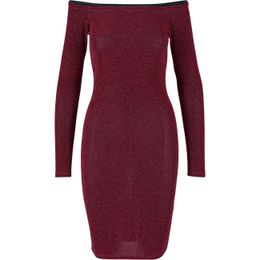 Shirtkleid Urban Classics "Urban Classics Damen", Damen, Gr. L, US-Größen, rot (burgundy), 96% Polyester, 4% Elasthan, unifarben, klassisch, skinny fit, Carmenausschnitt, Kleider Partykleid