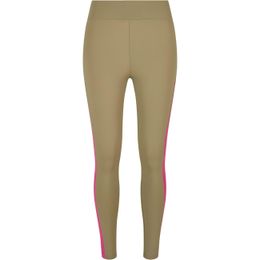 Leggings Urban Classics "Urban Classics Damen Ladies Color Block Leggings", Damen, Gr. L, US-Größen, bunt (khaki, brightviolet), 80% Polyimid, 20% Elasthan, unifarben, skinny fit, Hosen