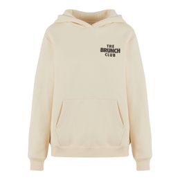 Kapuzenpullover MISS TEE "Miss Tee The Brunch Club Ladies Fluffy Hoody", Damen, Gr. M, beige (sandweiß), 70% Baumwolle, 30% Polyester, mehrfarbig, casual, loose fit, ohne Ausschnitt, Langarm, Pullover