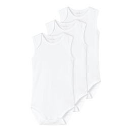 Body name it "NBNBODY 3P TANK SOLID WHITE 3 NOOS", Baby, Gr. 56, N-Gr, weiß (hellweiß), Sweatware, Obermaterial: 100% Baumwolle, unifarben, casual, regular fit, Rundhals, ohne Ärmel, Bodies