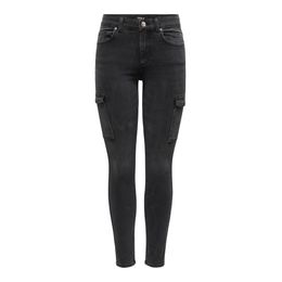 Skinny-fit-Jeans Only "ONLRUSH MID WAIST SK CARGO DNM", Damen, Gr. M (38), Länge 32, schwarz (washed schwarz), Denim/Jeans, Obermaterial: 92% Baumwolle, 6% Elastomultiester, 2% Elasthan, unifarben, modisch, skinny fit knöchellang, Jeans