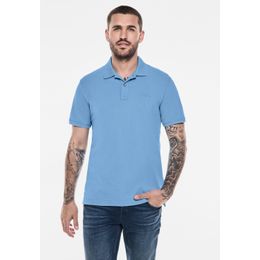 Poloshirt Street One MEN, Herren, Gr. L (52), blau (swimming pool blau), Web, 100% Baumwolle, unifarben, casual, gerade hüftlang, V-Ausschnitt, Kurzarm Bündchen, Shirts, aus reiner Baumwolle