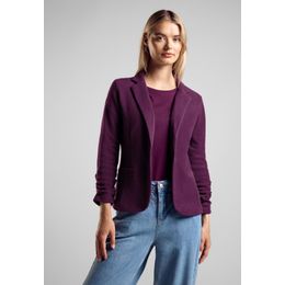 Kurzblazer Street One, Damen, Gr. 44, lila (caspia lila), Web, Stoff, 50% Baumwolle, 50% Polyester, unifarben, casual, gerade normal, V-Ausschnitt, 3/4-Ärmel normaler Saum, Blazer, in Unifarbe