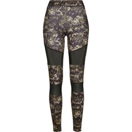 Leggings Urban Classics "Urban Classics Damen Ladies Camo Tech Mesh Leggings", Damen, Gr. S, US-Größen, grün (wooddigitalcamo), 77% Polyester, 23% Elasthan, skinny fit, Hosen