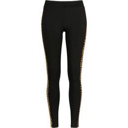 Leggings Urban Classics "Urban Classics Damen Ladies Side Striped Pattern Leggings", Damen, Gr. XS, US-Größen, schwarz (blk, leo), 77% Polyester, 23% Elasthan, animal-print, skinny fit, Hosen