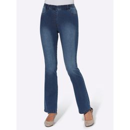 Bootcut-Jeans Classic Basics, Damen, Gr. 19, Kurzgrößen, blau (blau, stone, washed), 81% Baumwolle, 17% Polyester, 2% Elasthan, unifarben, lang, Jeans