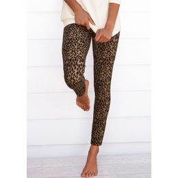 Leggings Buffalo, Damen, Gr. 32/34, N-Gr, braun (camelfarben, schwarz, leo), Jersey, Obermaterial: 95% Baumwolle, 5% Elasthan, animal-print, feminin, Basic schmal lang, Hosen, mit Leoprint