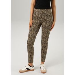 Leggings Aniston CASUAL, Damen, Gr. 36, N-Gr, beige (schwarz, beige), Single Jersey, Sweatware, Obermaterial: 70% Polyester, 27% Viskose, 3% Elasthan, Jacquardmuster, bedruckt, animal-print, modisch, sehr figurbetont knöchelfrei, Hosen, im Zebra-Look oder Karo-Dessin - chic sind beide