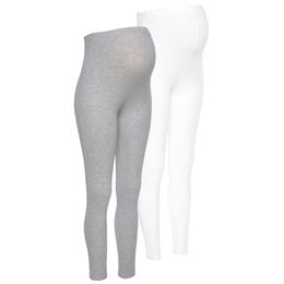 Umstandshose Neun Monate "2er Pack Hosen für Schwangerschaft und Stillzeit", Damen, Gr. 40/42, N-Gr, weiß (grau, meliert, weiß), Jersey, Obermaterial: 95% Baumwolle, 5% Elasthan. Graumeliert (Obermaterial): 90% Baumwolle, 5% Elasthan, 5% Viskose, unifarben, Basic, figurbetont, Hosen, lange Form