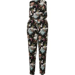 Jumpsuit Urban Classics "Urban Classics Damen Ladies Viscose Bandeau Jumpsuit", Damen, Gr. L, US-Größen, bunt (schwarz tropical), 100% Viskose, loose fit, ohne Ärmel, Overalls