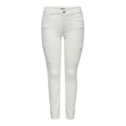 Skinny-fit-Jeans Only "ONLRUSH MID WAIST SK CARGO DNM", Damen, Gr. XS (34), Länge 30, beige (ecru), Denim/Jeans, Obermaterial: 92% Baumwolle, 6% Elastomultiester, 2% Elasthan, unifarben, modisch, skinny fit knöchellang, Jeans