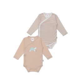 Body Liliput "Schildkröte", Baby, Gr. 44, EURO-Größen, beige (beige, weiß), 95% Baumwolle, 5% Polyester, bedruckt, Langarm, Bodies, 2er-Pack mit praktischen Druckknöpfen