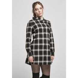 Shirtkleid Urban Classics "Urban Classics Damen Ladies Cotton Check Shirt Dress", Damen, Gr. M, US-Größen, schwarz-weiß (schwarz, weiß), 100% Baumwolle, casual, normal, Rundhals, Langarm, Kleider