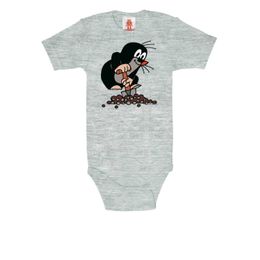 Body logoshirt, Baby, Gr. 50/56, EURO-Größen, grau (grau, meliert), 100% Baumwolle, bedruckt, casual, normal, Rundhals, Kurzarm, Bodies, mit Der kleine Maulwurf-Aufdruck