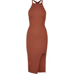 Shirtkleid Urban Classics "Urban Classics Damen Ladies Midi Rib Knit Crossed Back Dress", Damen, Gr. L, US-Größen, orange (terracotta), 35% Polyacryl, 35% Viskose, 30% Polyamid, unifarben, klassisch, slim fit, ohne Ärmel, Kleider