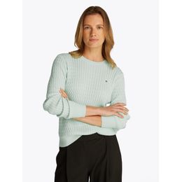 Rundhalspullover Tommy Hilfiger "CO CABLE C-NK LS SWEATER", Damen, Gr. XXXL (46), grün (opal grün), Strick, Obermaterial: 100% Baumwolle, unifarben, casual, regular fit hüftlang, Rundhals, Langarm Rippstrickbündchen, Pullover, mit Zopfmuster