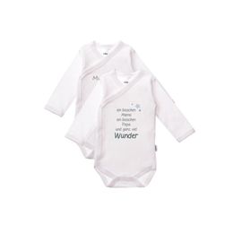 Wickelbody Liliput "Mummy + Daddy", Baby, Gr. 44, EURO-Größen, weiß, 100% Baumwolle, bedruckt, casual, V-Ausschnitt, Langarm, Bodies, mit praktischer Druckknopfleiste