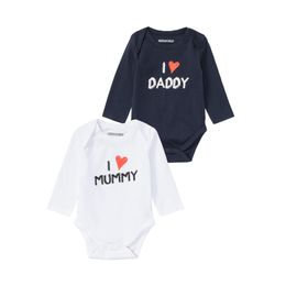 Langarmbody Kidsworld "2er Pack Baby-Body Sprüche, Mummy&Daddy", Baby, Gr. 50/56, N-Gr, blau (marine, weiß), Jersey, Obermaterial: 100% Baumwolle, bedruckt, Basic, Basic, amerikanischer Ausschnitt, Langarm, Bodies, aus Bio-Baumwolle