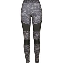 Leggings Urban Classics "Urban Classics Damen Ladies Camo Tech Mesh Leggings", Damen, Gr. S, US-Größen, grau (schwarzdigital camo), 77% Polyester, 23% Elasthan, skinny fit, Hosen