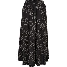 Jerseyrock Urban Classics "Urban Classics Damen Ladies Viscose Midi Skirt", Damen, Gr. L, schwarz (schwarzflower), 100% Viskose, loose fit, Röcke