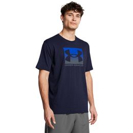 T-Shirt Under Armour "UA M BOXED SPORTS UPDATED SS", Herren, Gr. L, blau (dunkelblau), Single Jersey, Obermaterial: 60% Baumwolle, 40% Polyester, unifarben, sportlich, Rundhals, Kurzarm eingesetzt eingefasste Kante, Shirts