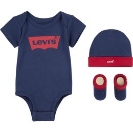 Body LEVI'S KIDS "Neugeborenen-Geschenkset", Baby, Gr. 1 (62/68), N-Gr, blau (navy), Obermaterial: 100% Baumwolle. Obermaterial 2: 62% Baumwolle, 34% Polyethylen, 4% Elasthan. Söckchen: 62% Baumwolle, 34% Polyester, 4% Elasthan, mehrfarbig, bedruckt, Kurzarm, Bodies, UNISEX