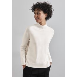 Strickpullover Street One, Damen, Gr. 38, weiß (cream weiß melange), Stoff, 30% Polyester, 29% Polyacryl, 21% Viskose, 20% Nylon, unifarben, casual, normal normal, hoch geschlossener Ausschnitt, Langarm Bündchen, Pullover, im angenehmen Materialmix