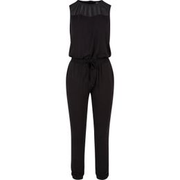 Jumpsuit Urban Classics "Urban Classics Damen Ladies Tech Mesh Long Jumpsuit", Damen, Gr. 4XL, US-Größen, schwarz, 95% Viskose, 5% Elasthan, unifarben, normal, Rundhals, ohne Ärmel, Overalls