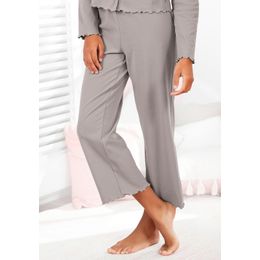 Pyjamahose s.Oliver, Damen, Gr. 32 (34), N-Gr, grau, Rippware, Obermaterial: 92% Baumwolle, 8% Elasthan, unifarben, feminin, bequem lang, Hosen, mit Babylocksaum