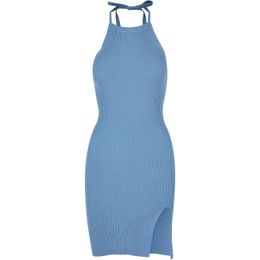 Shirtkleid Urban Classics "Urban Classics Damen Ladies Rib Knit Neckholder Dress", Damen, Gr. 4XL, US-Größen, blau (horizonblau), 35% Polyacryl, 35% Viskose, 30% Nylon, unifarben, klassisch, slim fit, ohne Ärmel, Kleider