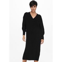 Strickkleid Only "ONLNEW TESSA L/S MIDI V DRESS", Damen, Gr. L (40), N-Gr, schwarz, Strick, Obermaterial: 100% Polyacryl, unifarben, casual, V-Ausschnitt, Langarm, Kleider