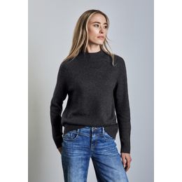 Strickpullover Street One, Damen, Gr. 34, schwarz (anthrazit melange), Stoff, 41% Polyacyl, 31% Polyester, 28% Baumwolle, unifarben, casual, normal normal, hoch geschlossener Ausschnitt, Langarm Bündchen, Pullover, im angenehmen Materialmix