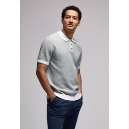 Poloshirt Street One MEN, Herren, Gr. L (42), silber (silber grün), Web, 80% Baumwolle, 20% Nylon, unifarben, casual, gerade normal, hoch geschlossener Ausschnitt, Kurzarm Bündchen, Shirts, im soften Baumwoll-Mix