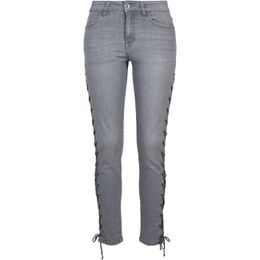 Bequeme Jeans Urban Classics "Urban Classics Damen Ladies Denim Lace Up Skinny Pants", Damen, Gr. 26, Normalgrößen, grau, 98% Baumwolle, 2% Elasthan, unifarben, casual, Jeans