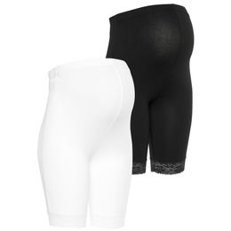 Umstandsleggings Neun Monate "2er Pack Radler für Schwangerschaft und Stillzeit", Damen, Gr. 36/38, N-Gr, schwarz (schwarz, weiß), Single Jersey, Obermaterial: 95% Baumwolle, 5% Elasthan. Spitze: 90% Polyester, 10% Elasthan, Basic, kurz, Hosen, mit Spitze am Saum