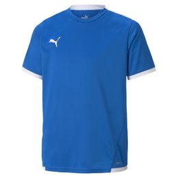 Trainingsshirt Puma "teamLIGA Fußballtrikot Jugendliche", Kinder, Gr. 152, blau (electric blau lemonade weiß), Obermaterial: 100% Polyester; Ärmelbund: 100% Polyester; Schultereinsatz: 100% Polyester; Oberer Saum: 100% Polyester, clean, regular fit, Rundhals, Kurzarm, Shirts