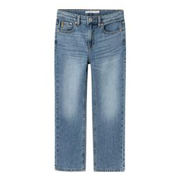 Straight-Jeans name it "NKMRYAN STRAIGHT JEANS 3418-BE NOOS", Jungen, Gr. 146, N-Gr, blau (medium blau denim), Denim/Jeans, Obermaterial: 100% Baumwolle, Abriebeffekte, casual, straight fit, Jeans