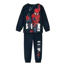 Schlafanzug name it "NMMALFRED SPIDER LS NIGHTSET NOOS MAR", Kinder, Gr. 122 (128), blau (schwarz sapphire), Jersey, Obermaterial: 95% Baumwolle, 5% Elasthan, bedruckt, casual, normal, Langarm, Homewear-Sets