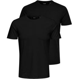 Only & Sons T-Shirt ONLY & SONS "BASIC LIFE SLIM O-NECK 2-PACK", Herren, Gr. XXL (58), schwarz, Obermaterial: 95% Baumwolle, 5% Elasthan, modisch, schmal, Rundhals, Kurzarm, Shirts