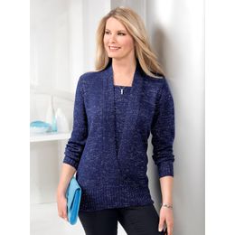 2-in-1-Pullover Classic Basics "Pullover", Damen, Gr. 42, blau (blau, meliert), 90% Polyacryl, 10% metallisierte Fasern, meliert, figurumspielend, Langarm, Pullover